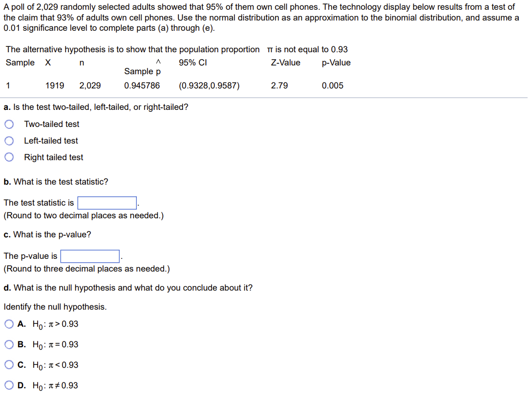 Solved A poll of 2,029 randomly selected adults showed that | Chegg.com