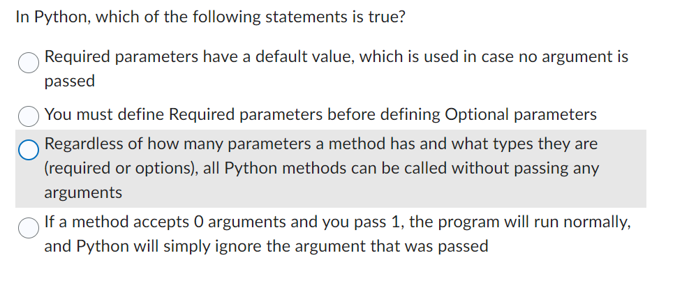 Solved If a method accepts 0 ﻿arguments and you pass 1, ﻿the | Chegg.com