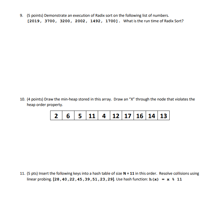 Solved 9. (5 points) Demonstrate an execution of Radix sort | Chegg.com