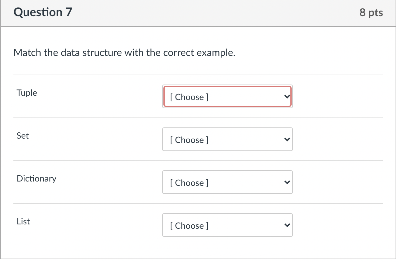 Solved here are the options below to choose from for each | Chegg.com