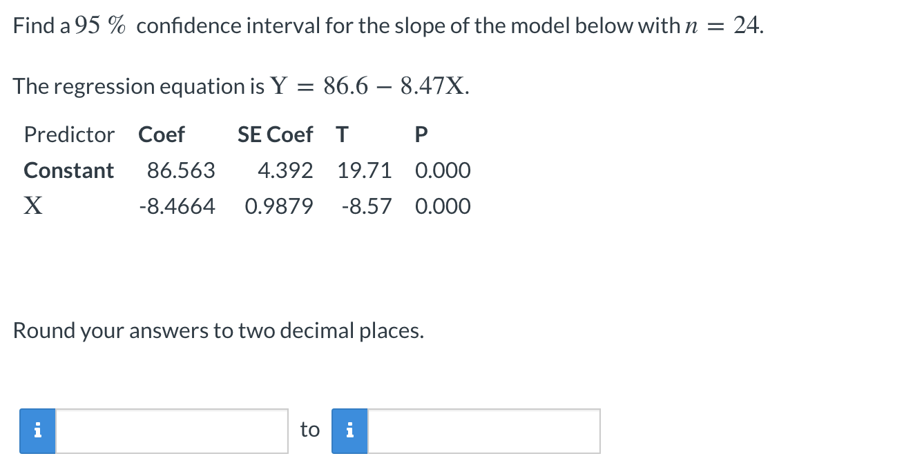 Solved Find a 95 % confidence interval for the slope of the | Chegg.com