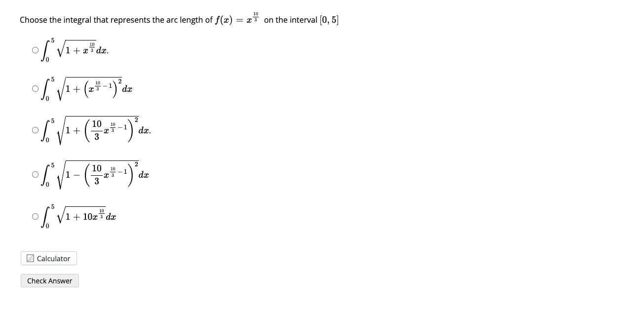 Solved Choose the integral that represents the arc length | Chegg.com
