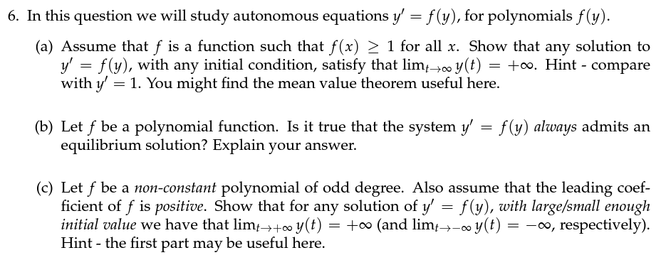 Solved In this question we will study autonomous equations | Chegg.com