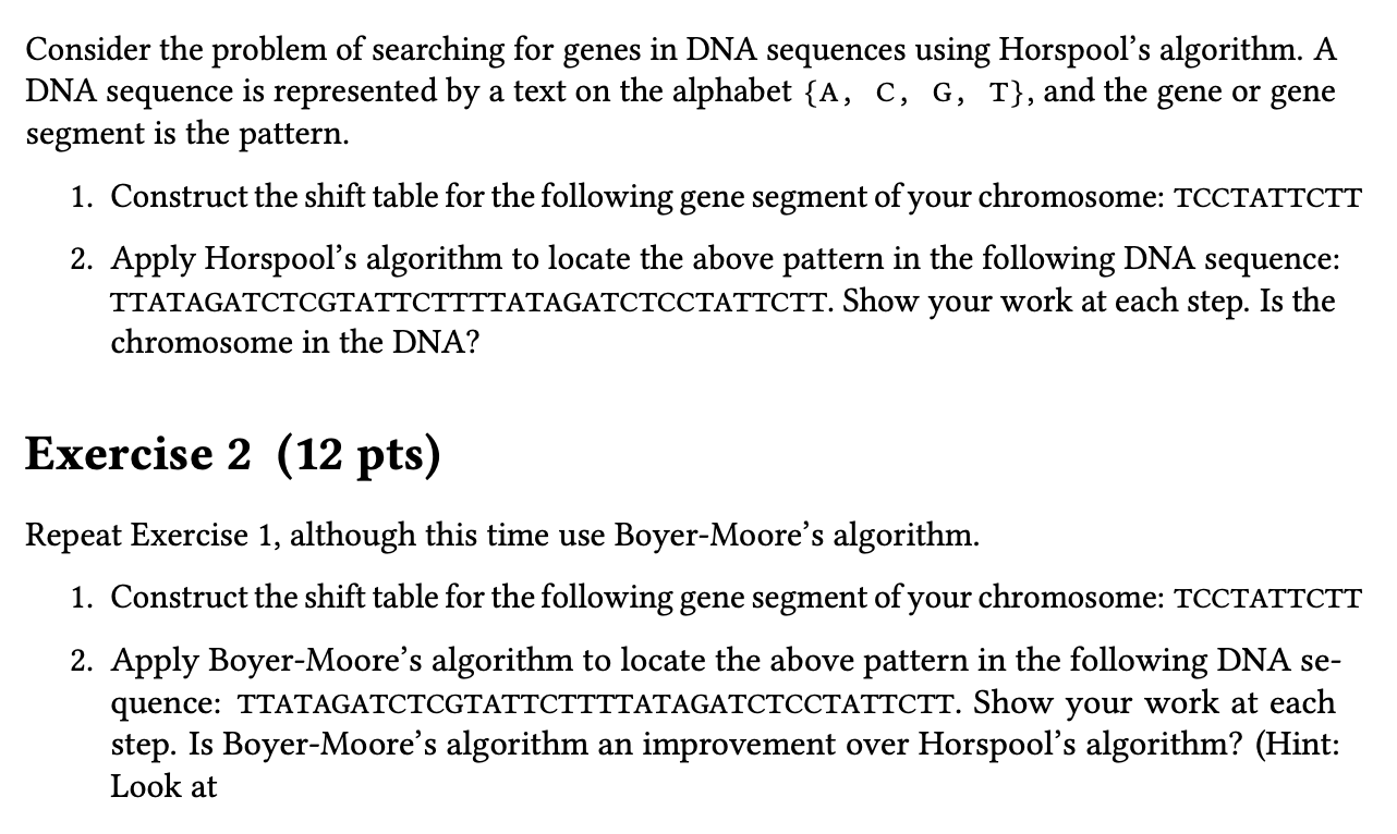 Solved Consider the problem of searching for genes in DNA | Chegg.com