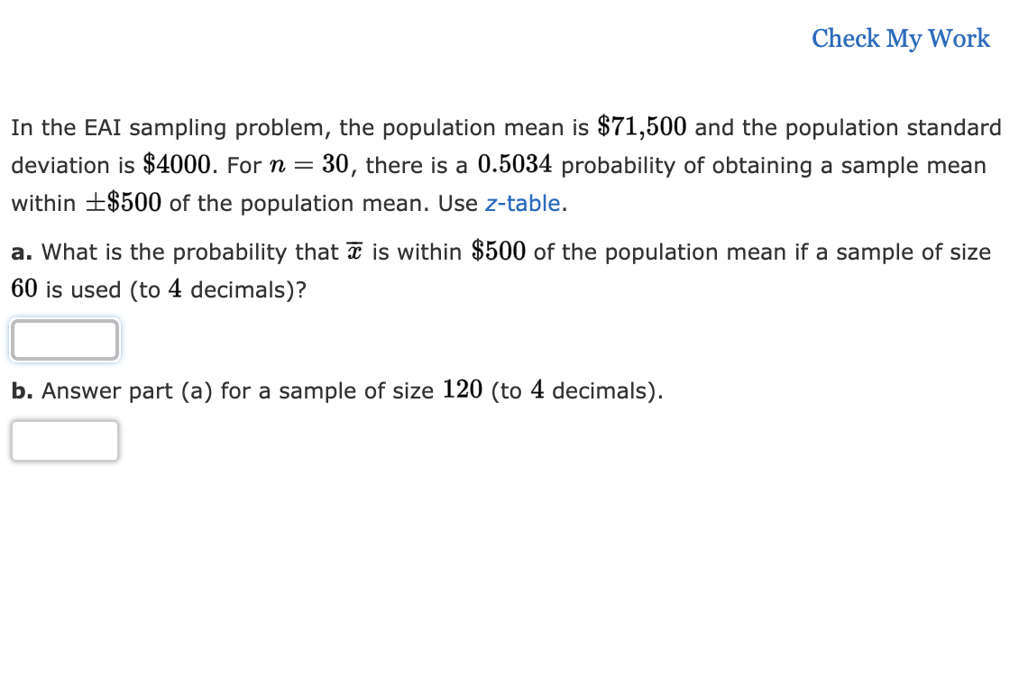 Solved Check My Work In the EAI sampling problem, the | Chegg.com