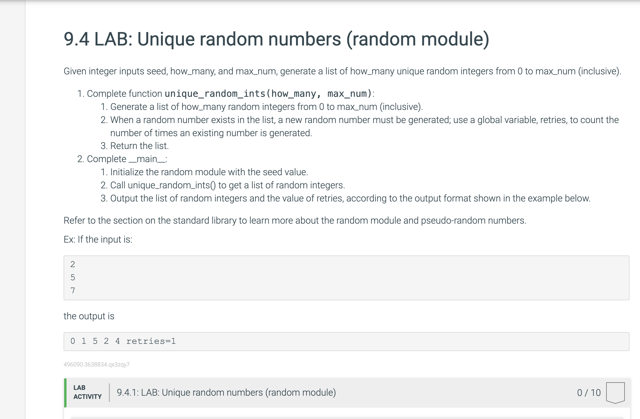 Solved Given Integer Inputs Seed How Many And Max Num