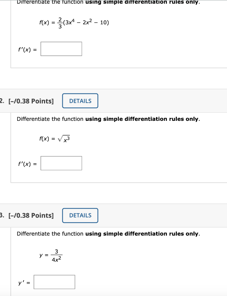 Solved Differentiate the function using simple | Chegg.com