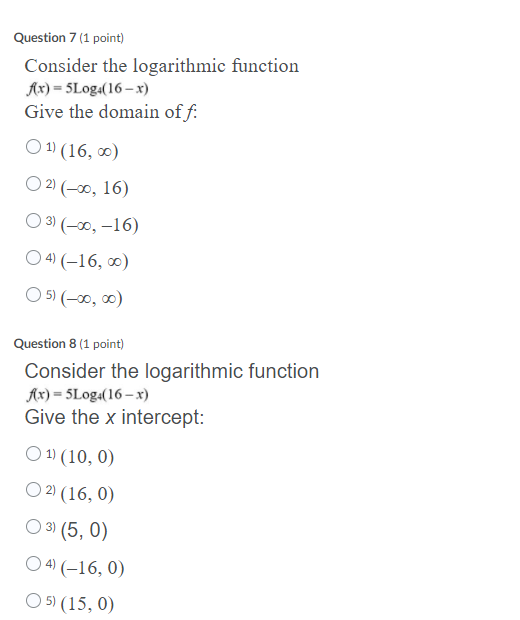 Solved Question 5 (1 point) Consider the logarithmic | Chegg.com