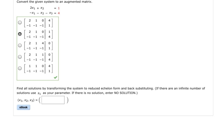Solved Convert the given system to an augmented matrix 2x1 | Chegg.com