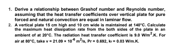 Solved 1. Derive a relationship between Grashof number and | Chegg.com