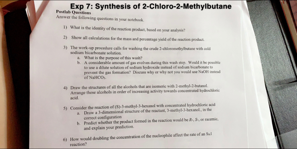 Solved poExp7: Synthesis of 2-Chloro-2-Methylbutane Postlab | Chegg.com