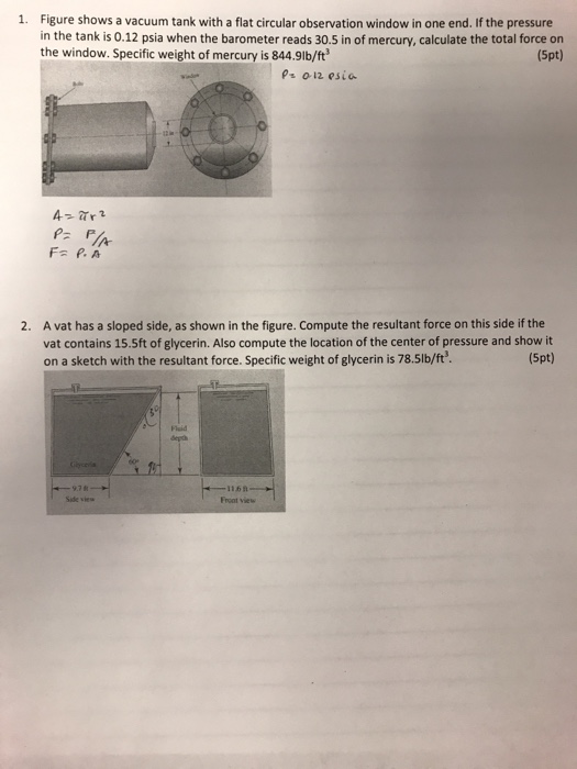 Solved Shows a vacuum tank with a flat circular observation | Chegg.com