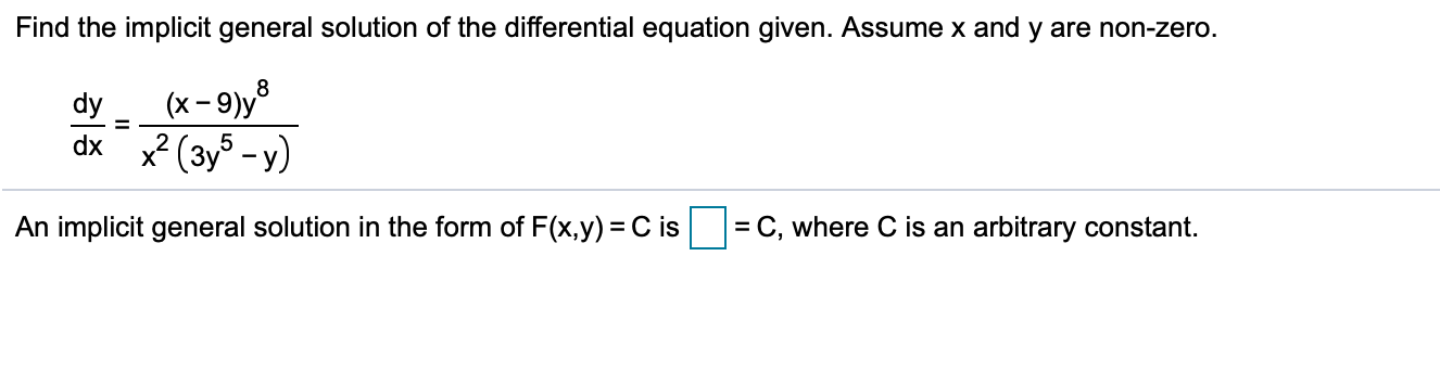 Solved Find the implicit general solution of the | Chegg.com
