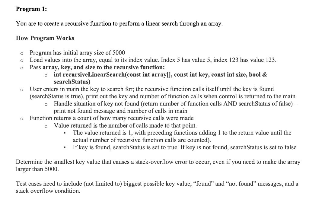 Solved Program 1 You Are To Create A Recursive Function To 9656