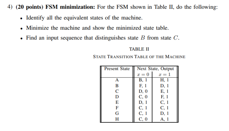 Solved 4) (20 points) FSM minimization: For the FSM shown in | Chegg.com