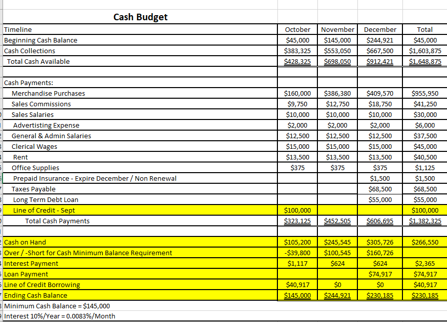Solved I provided a cash budget with highlights of what I | Chegg.com