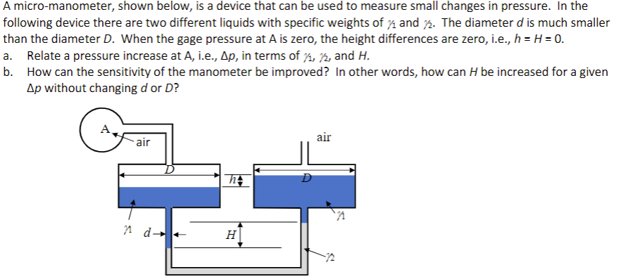 Solved A micro-manometer, shown below, is a device that can | Chegg.com
