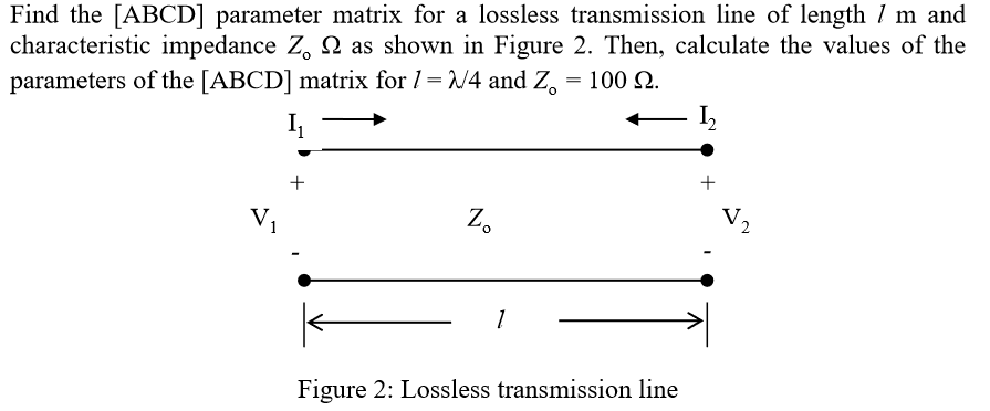Solved Find the [ABCD] parameter matrix for a lossless | Chegg.com