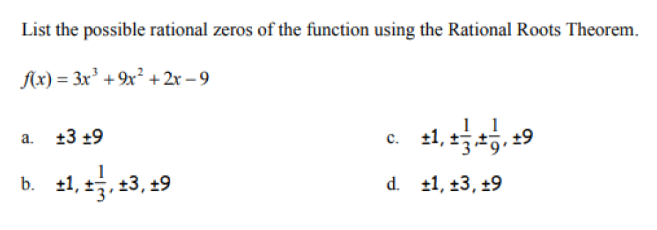 Solved List the possible rational zeros of the function | Chegg.com