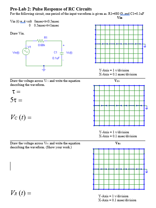 Solved Pre-Lab 2: Pulse Response of RC Circuits For the | Chegg.com