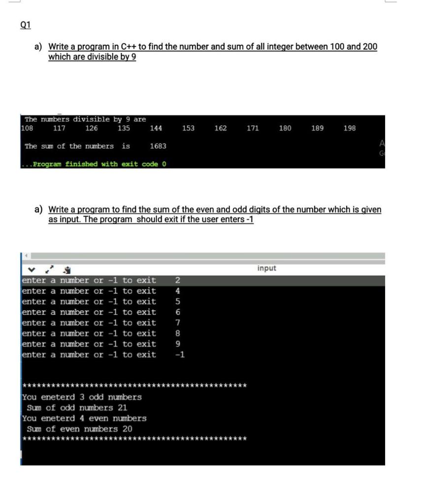 Solved Q1 a) Write a program in C++ to find the number and | Chegg.com