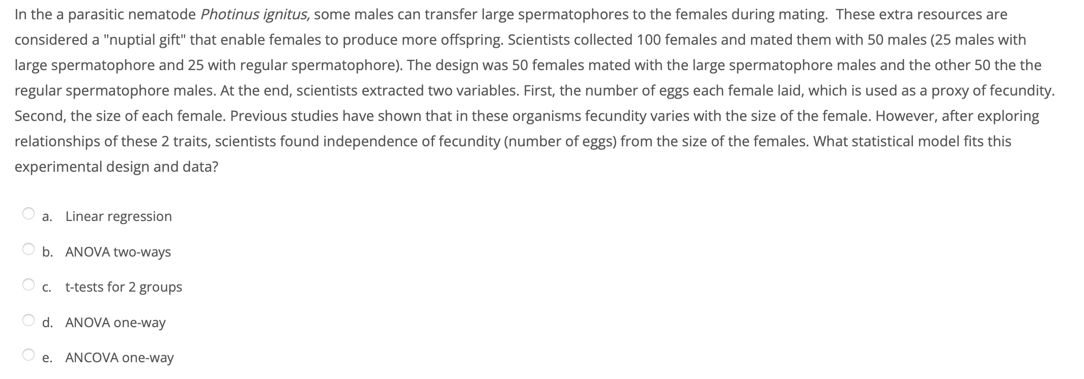 Solved In the a parasitic nematode Photinus ignitus, some | Chegg.com