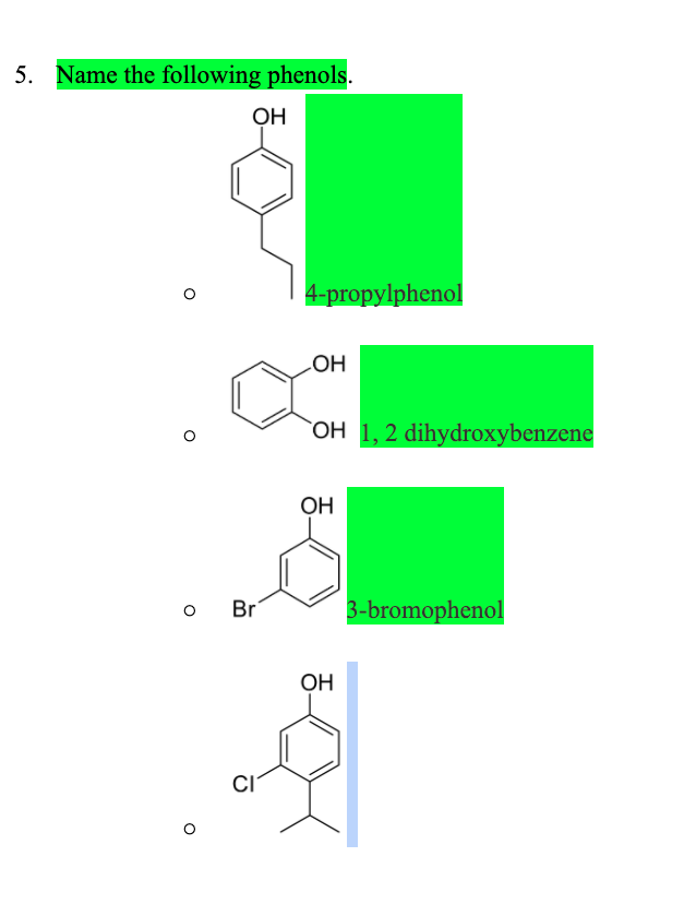 Solved 5. Name the following phenols. OH 4-propylphenol ОН | Chegg.com