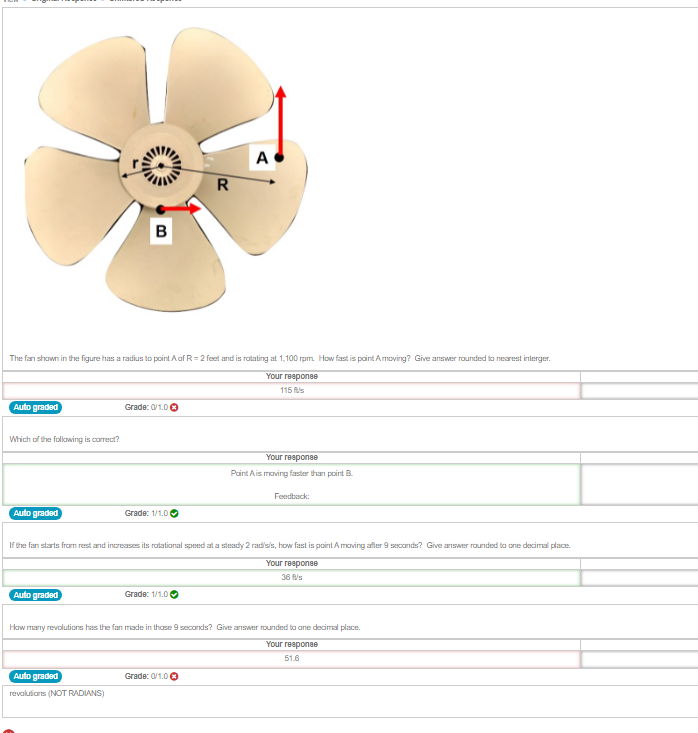 Solved A R B The fan shown in the figure has a radius to | Chegg.com