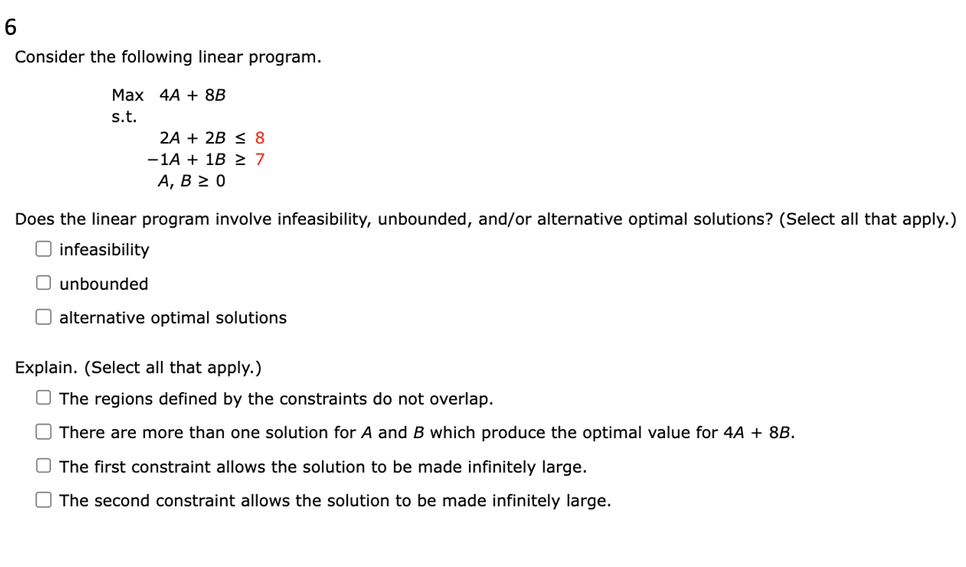 Solved 6Consider the following linear program. ﻿Max 4A+8B | Chegg.com