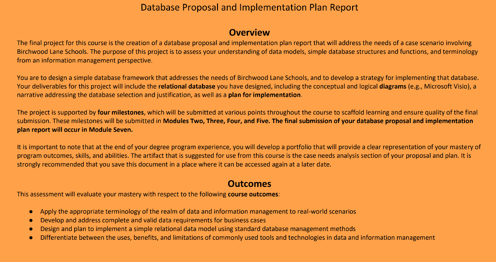 Database Proposal and Implementation Plan Report | Chegg.com