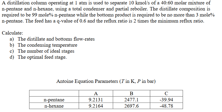 Solved A distillation column operating at 1 atm is used to | Chegg.com
