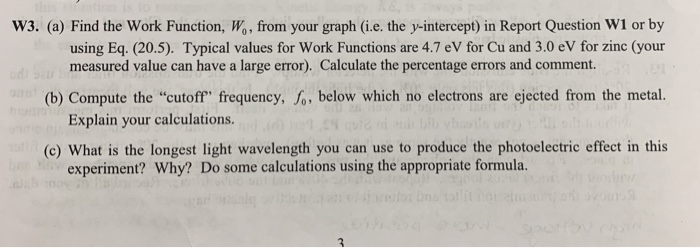 Solved W3. (a) Find the Work Function, Wo, from your graph | Chegg.com