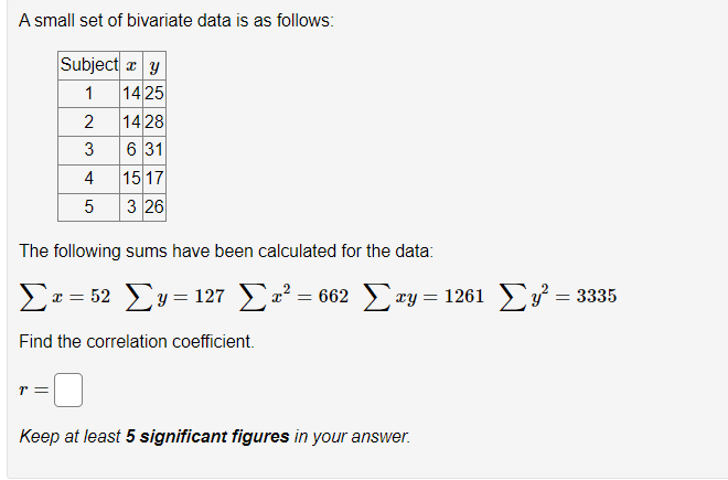 Solved A small set of bivariate data is as | Chegg.com