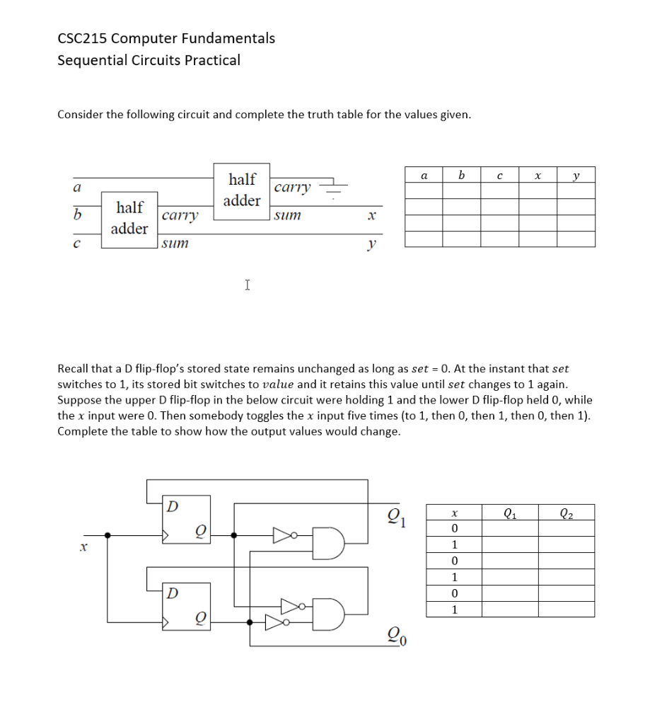 Solved CSC215 Computer Fundamentals Sequential Circuits | Chegg.com