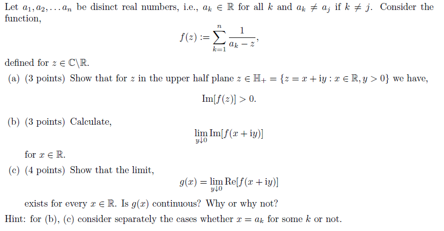 Solved Let a1,a2,…an be disinct real numbers, i.e., ak∈R for | Chegg.com