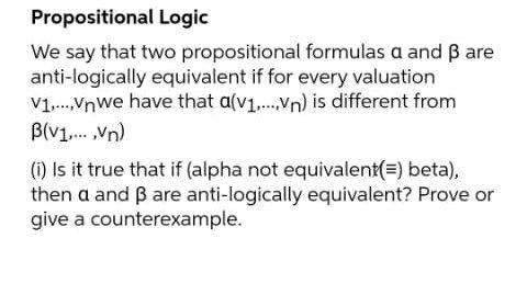 Solved Propositional Logic We say that two propositional | Chegg.com