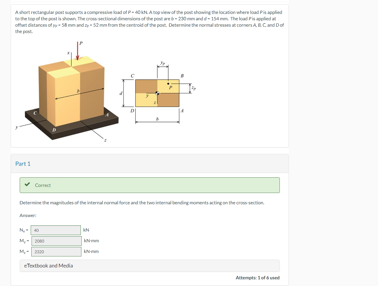 Solved A short rectangular post supports a compressive load | Chegg.com