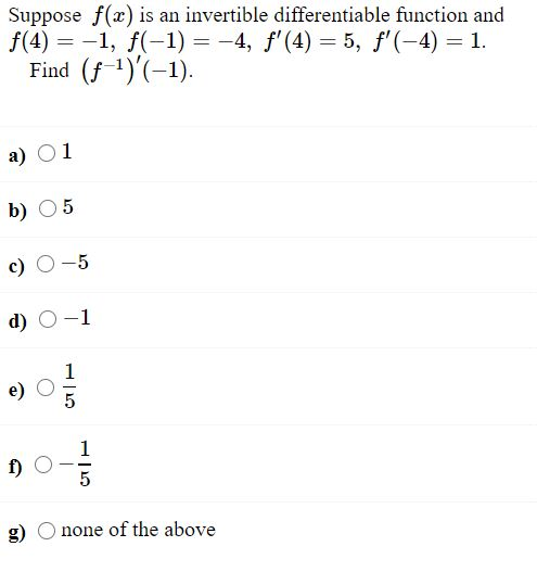 Solved Suppose f(x) is an invertible differentiable function | Chegg.com