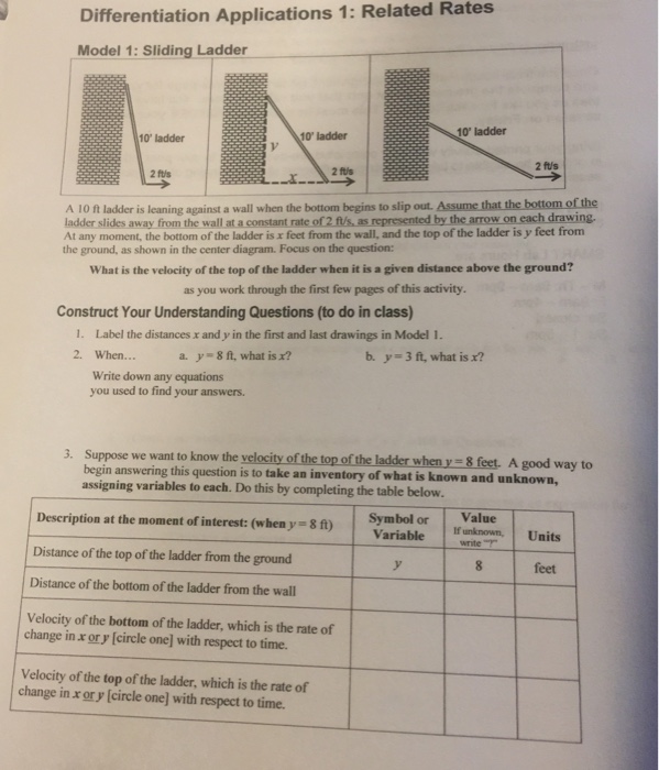 Solved Differentiation Applications 1: Related Rates Model | Chegg.com