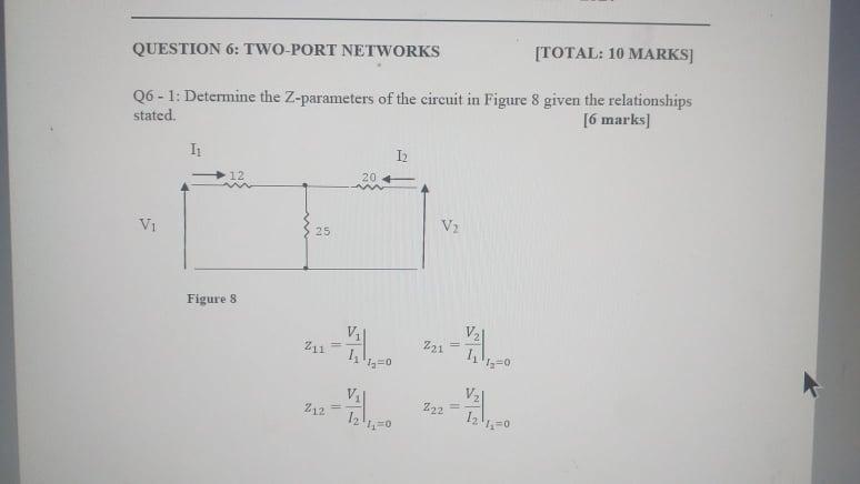 Solved QUESTION 6: TWO-PORT NETWORKS [TOTAL: 10 MARKS] Q6 - | Chegg.com