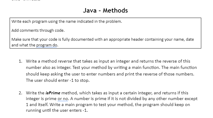 Solved Java - Methods Write each program using the name | Chegg.com