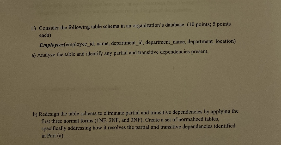 Solved 13. Consider the following table schema in an | Chegg.com