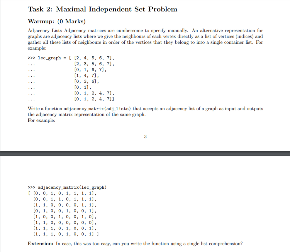 Solved Task 2: Maximal Independent Set Problem Warmup: (0 | Chegg.com