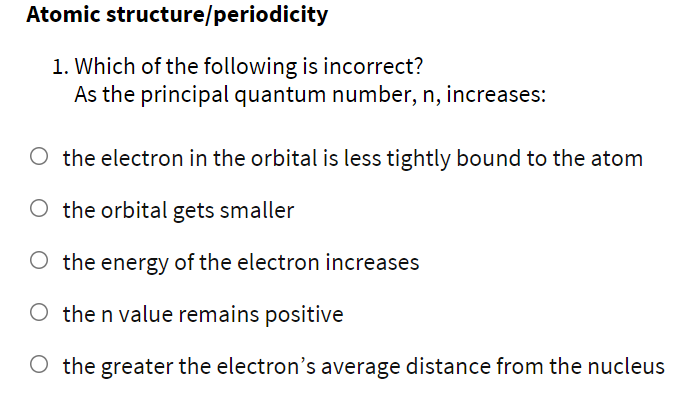 Solved Atomic structure/periodicity 1. Which of the | Chegg.com