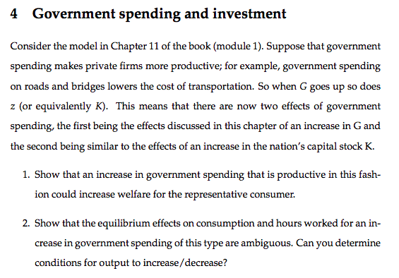 Solved 4 Government spending and investment Consider the | Chegg.com