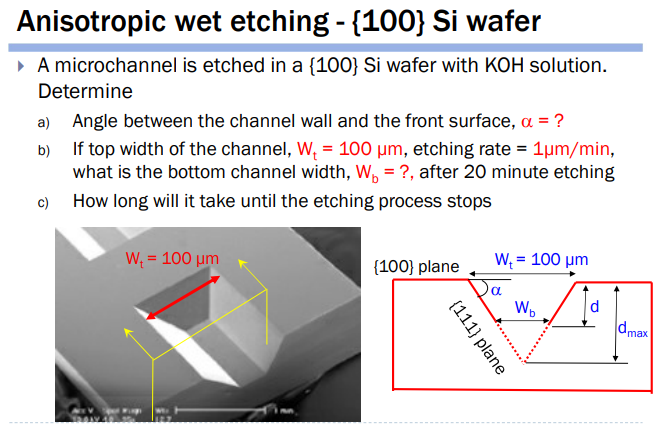 Solved Anisotropic wet etching - {100} Si wafer - A | Chegg.com