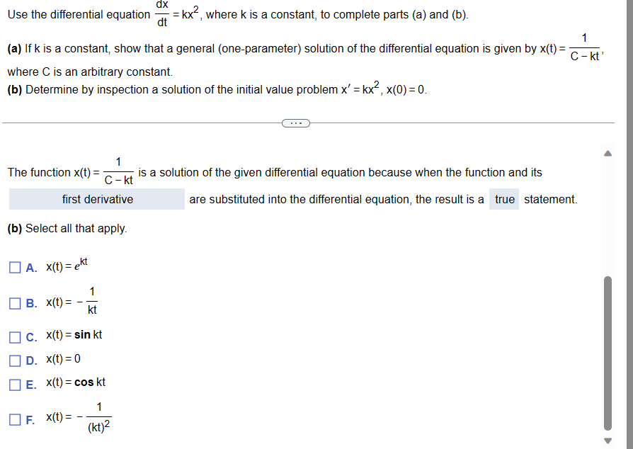 Solved Use the differential equation dxdt=kx2, ﻿where k ﻿is | Chegg.com