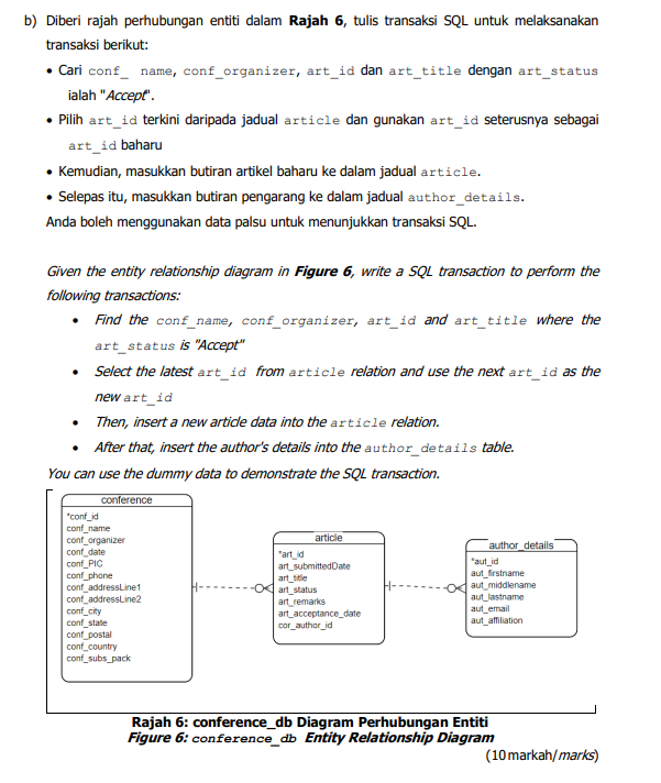 Solved a) Pangkalan data MariaDB bagi sistem pengurusan | Chegg.com