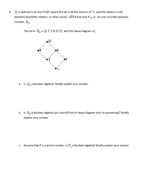 Solved 4. D. is defined to be the POSET where the set is all | Chegg.com