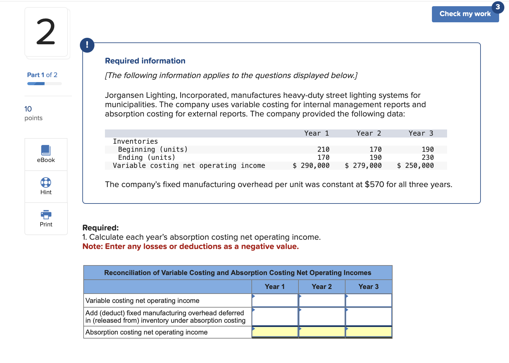 Solved Required:Calculate each year's absorption costing net | Chegg.com